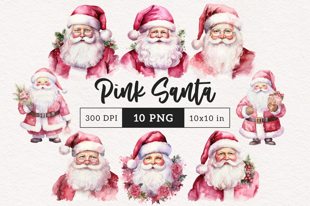 Pink Christmas Santa Claus Clipart PNG Holiday Clip Art Cute Pastel ...