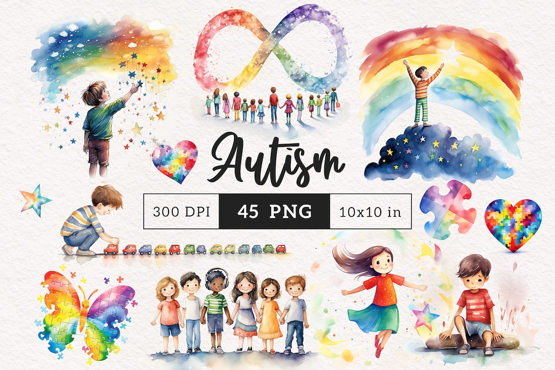 Autism PNG Clipart Watercolor Special Needs Kid Rainbow Clip Art ...