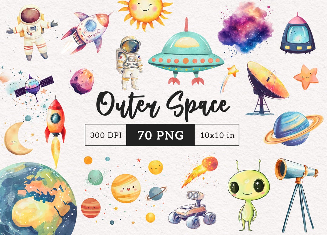 Space Clipart Watercolor Astronaut Nursery Planets Rocket Kids Art ...