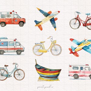 Whimsy Vehicles Clipart PNG Watercolor Firetrucks Cars Bus Train Clip ...