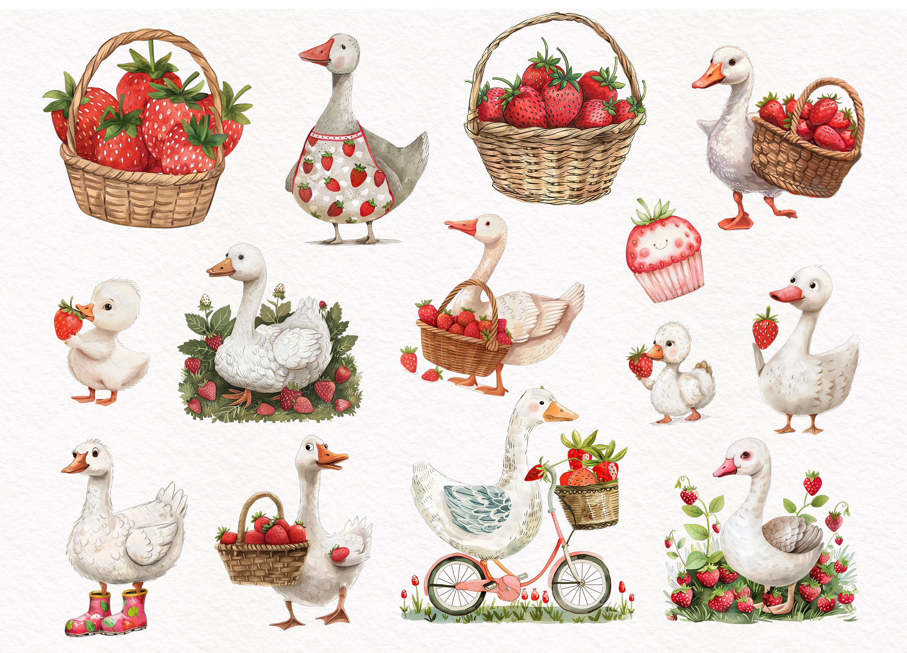 Strawberry Goose Clipart Cute Geese Soft Whimsy PNG Spring Cottagecore ...