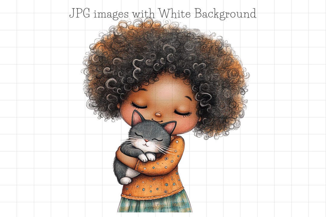 35 Quirky Afro Cat Lover Girls JPG Clipart Whimsical Cat Sublimation ...