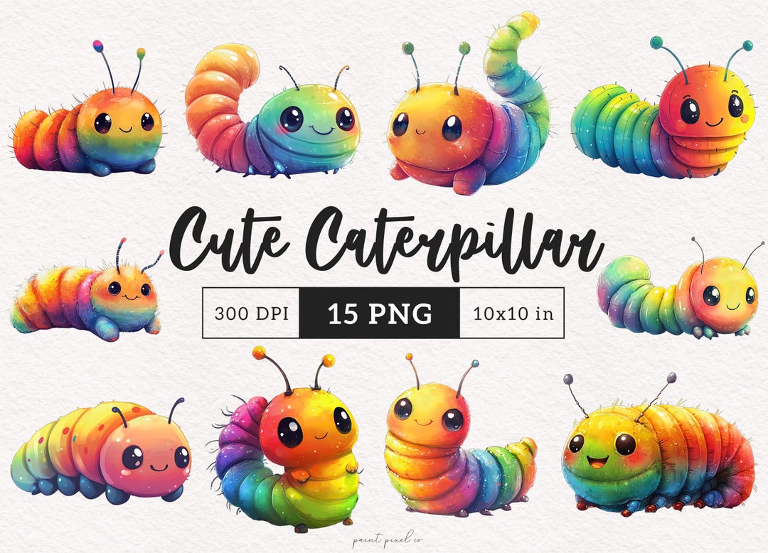 Cute Caterpillar Clipart Whimsical Rainbow Caterpillar PNG Tshirt ...