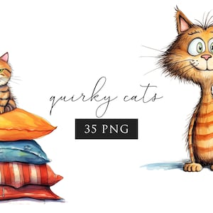 Quirky Cat Clipart PNG Whimsical Kitten Sublimation Clip Art Cute ...