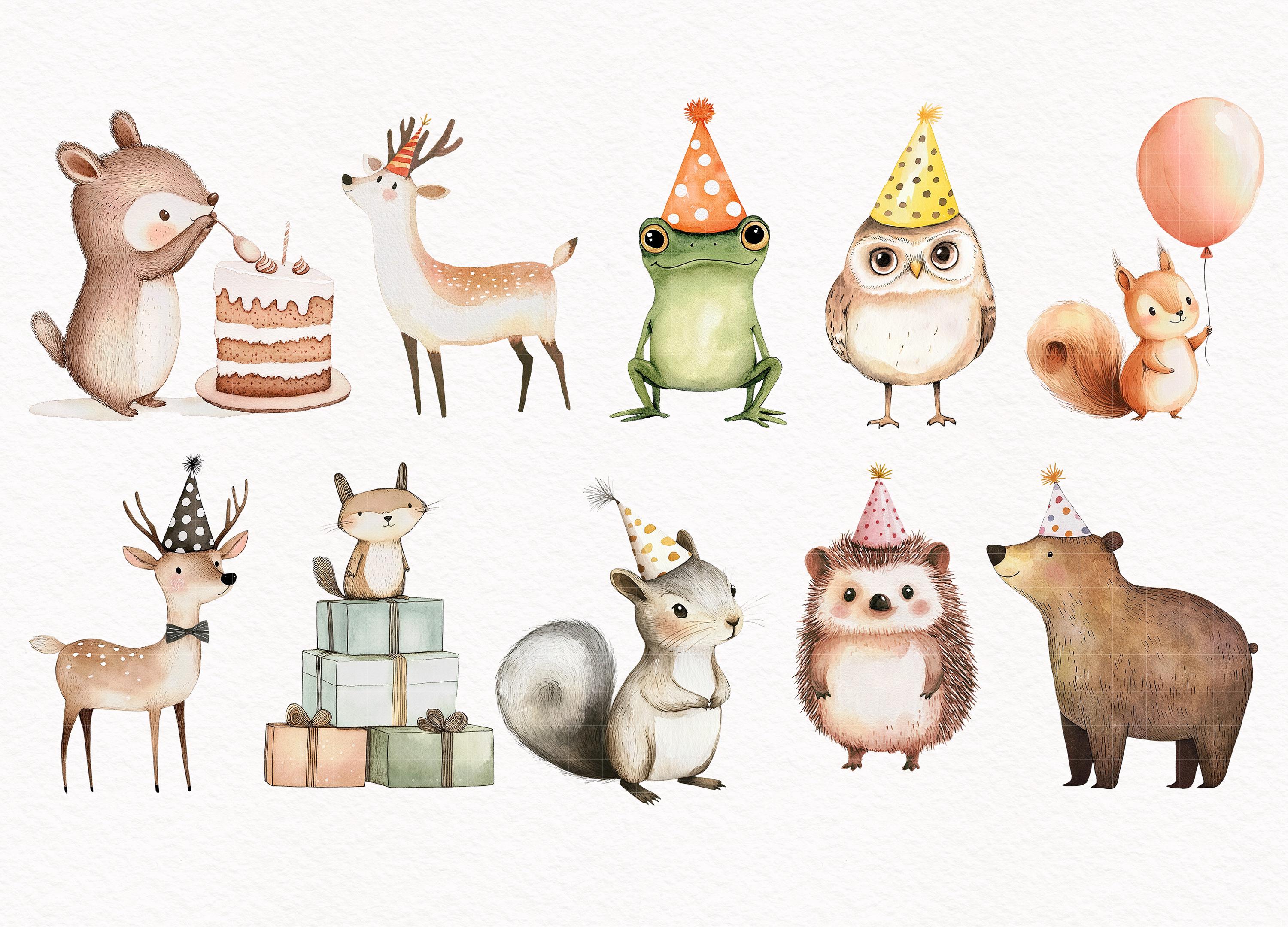 Woodland Birthday Clipart Boho Forest Animals Birthday Baby Shower Cute ...
