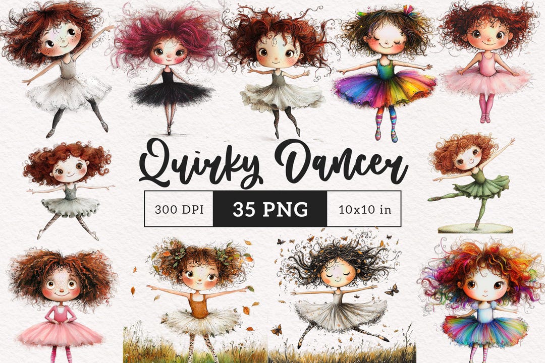 Quirky Ballerina Girls Clipart Whimsical Dance Lover PNG Funny Dancer ...