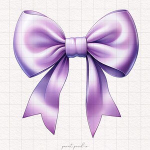 6 Purple Bows Clipart Watercolor Bow Princess Theme PNG Coquette Purple ...