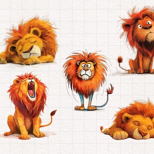 Quirky Lion PNG Clipart Bundle Whimsical Lion Sublimation Clip Art ...