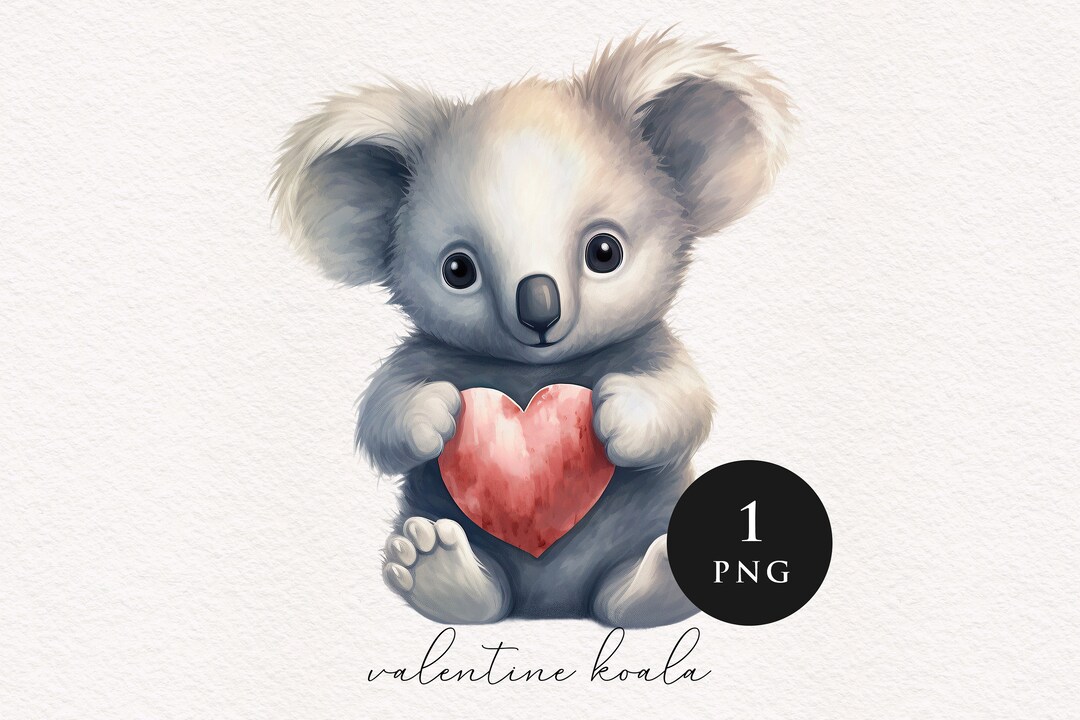 Valentine Koala Clipart PNG Watercolor Animals Lovers Day Sublimation ...