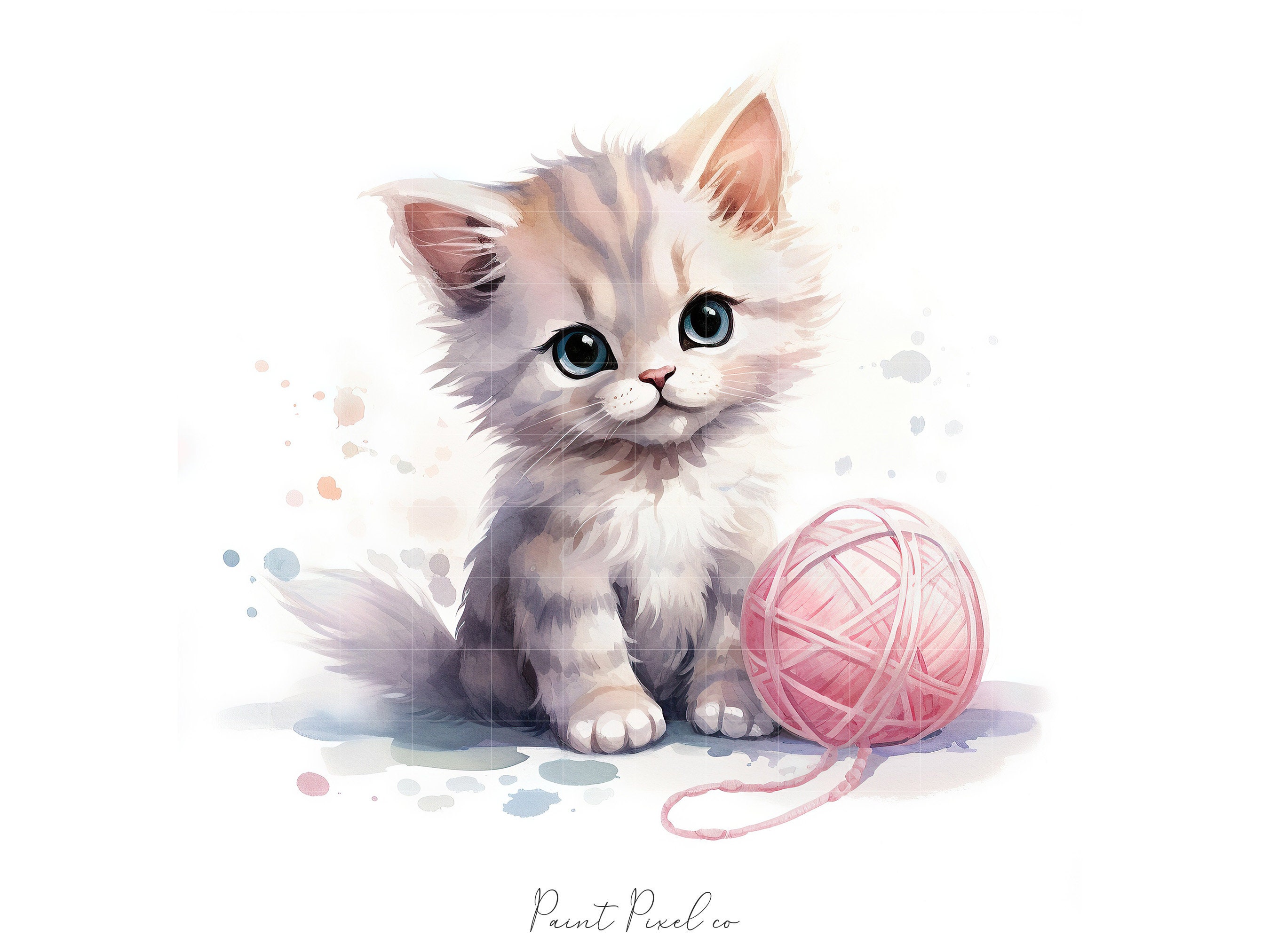 15 Cute Kitten With Yarn Clipart High Quality Jpgs Cat Clipart Bundle ...