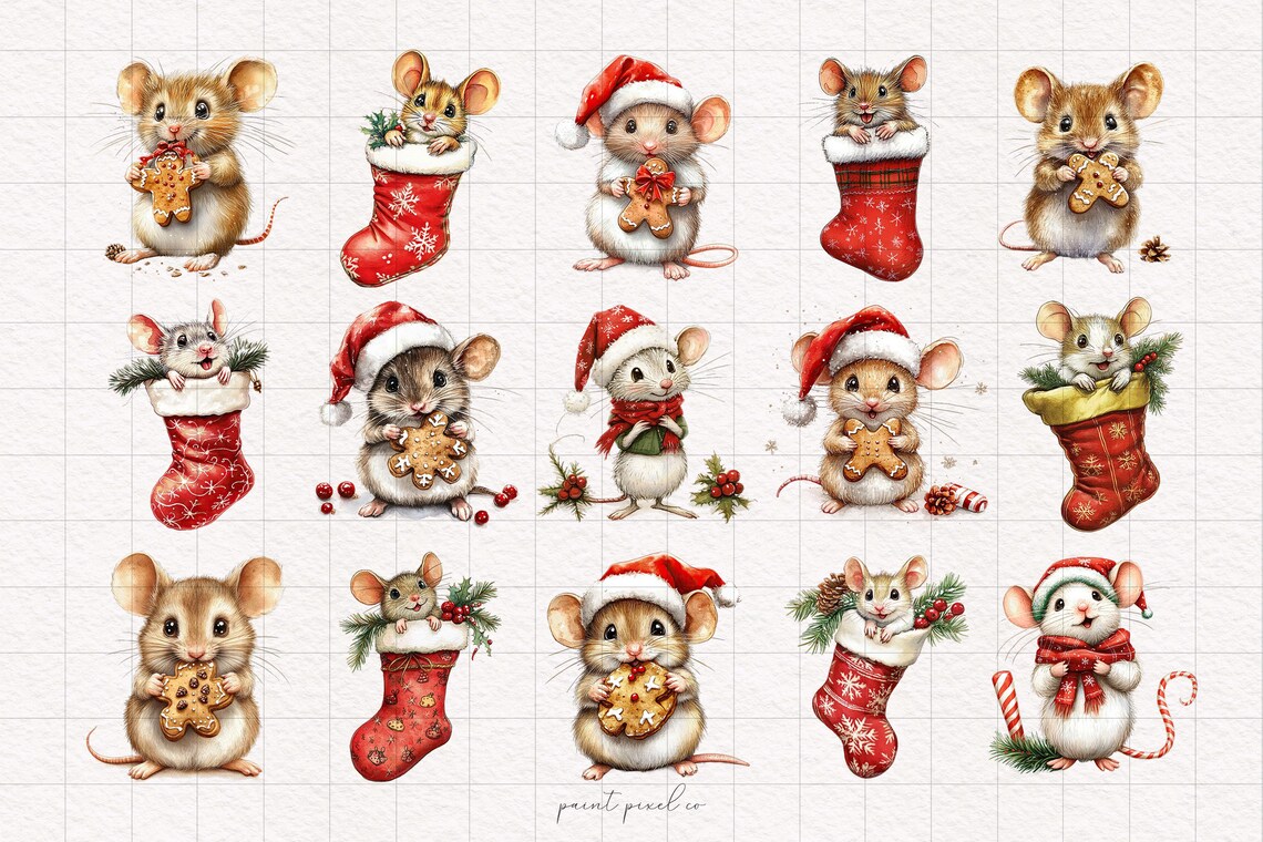 Christmas Mouse Clipart Holiday Animals Silly Winter Mice PNG Xmas ...