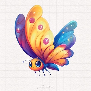Cute Butterflies PNG Butterfly Clipart Watercolor Purple Orange Chibi ...
