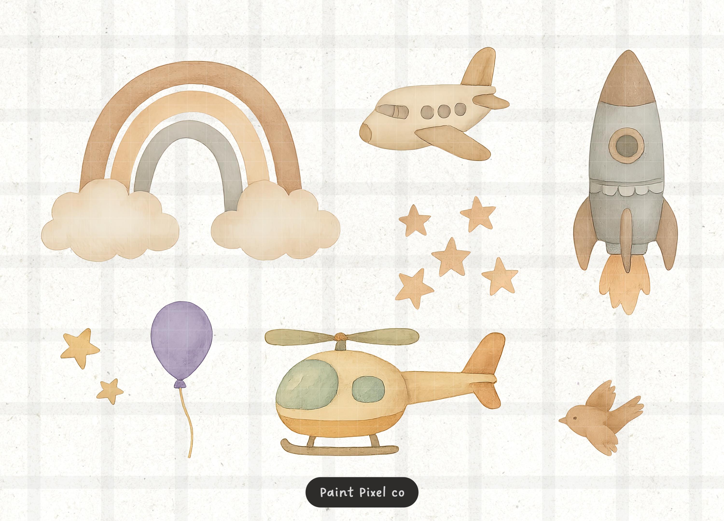 Cute Boho Air Transport Clipart Bundle - Watercolor Nursery Travel PNG ...