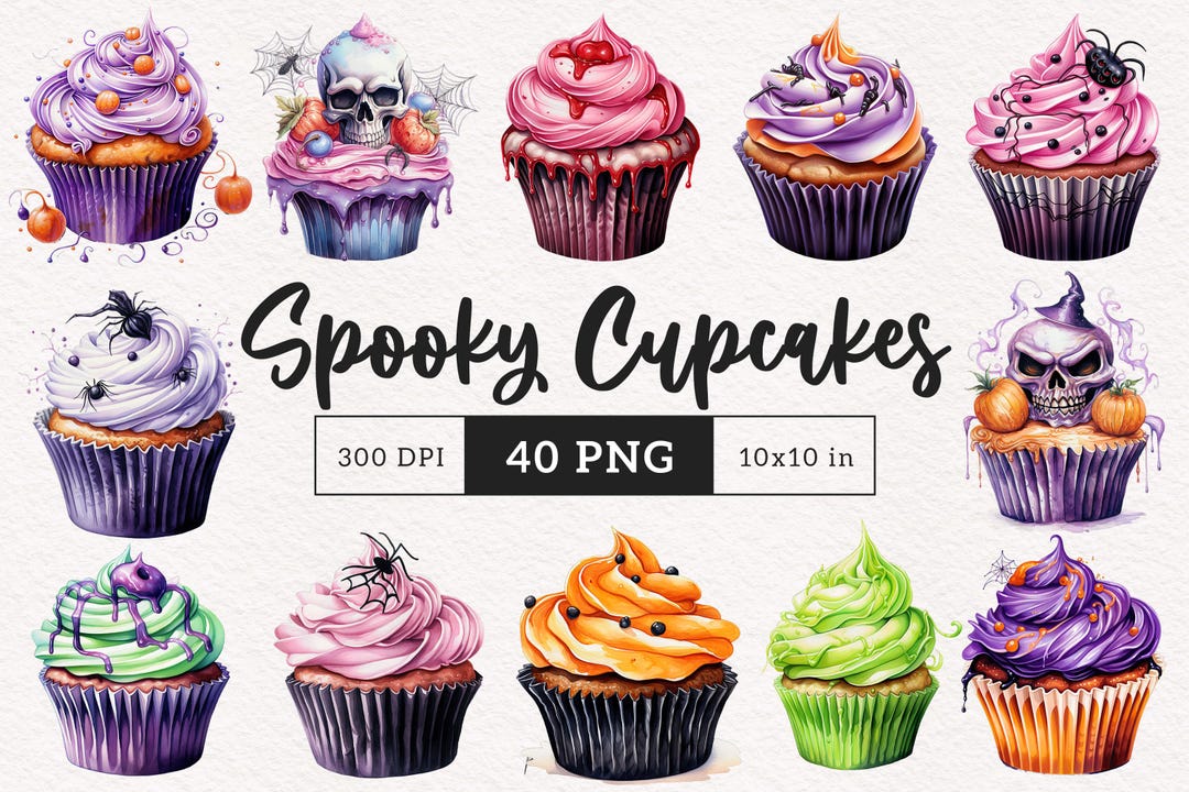 Quirky Halloween Cupcakes PNG Cute Sweets Clipart Whimsical Spooky ...