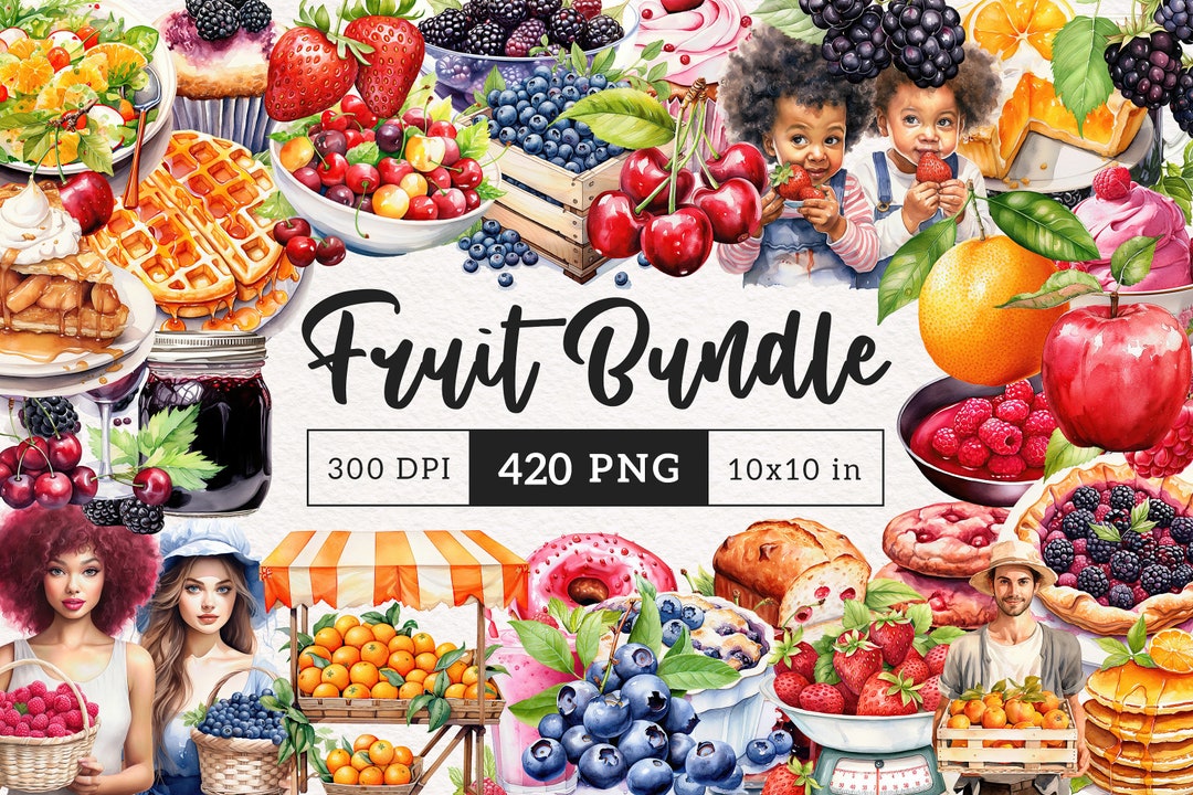 420 Fruit Clipart Bundle PNG Clip Art Food Dessert Pie Berries Orange ...