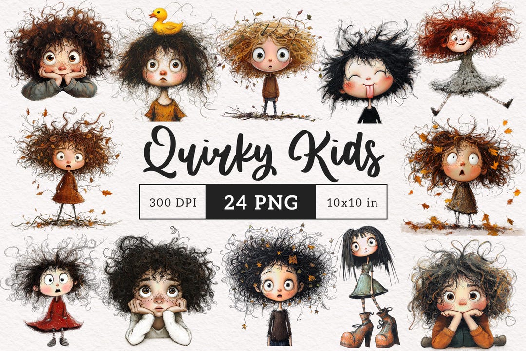 Quirky Little Kids Clipart Whimsical Girls PNG Whimsy People ...