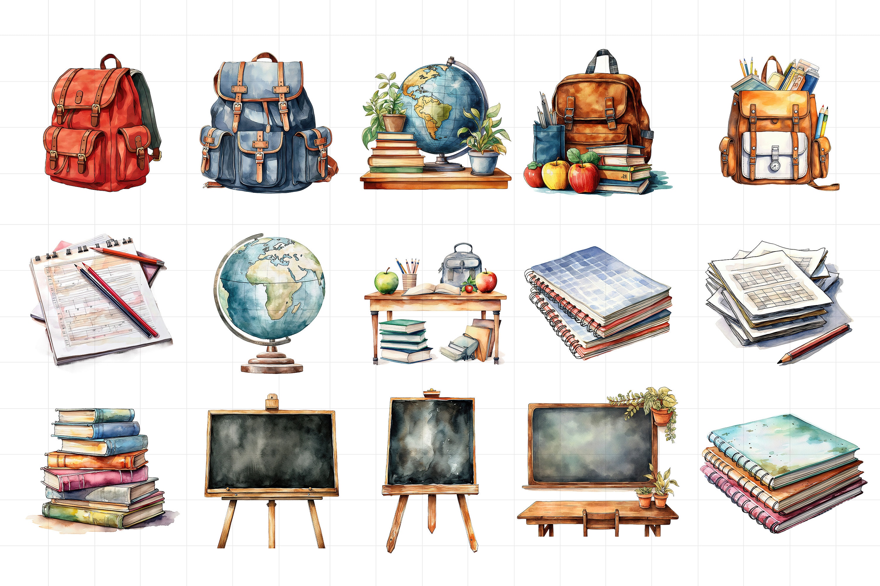Back to School Clipart PNG Watercolor Classroom Illustration ...