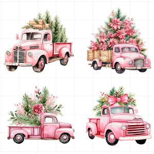 Pink Christmas Truck Clipart PNG Holiday Clip Art Cute Pastel Xmas ...