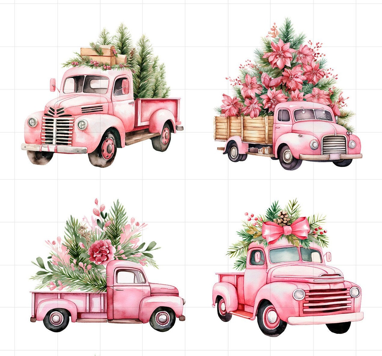 Pink Christmas Truck Clipart PNG Holiday Clip Art Cute Pastel Xmas ...