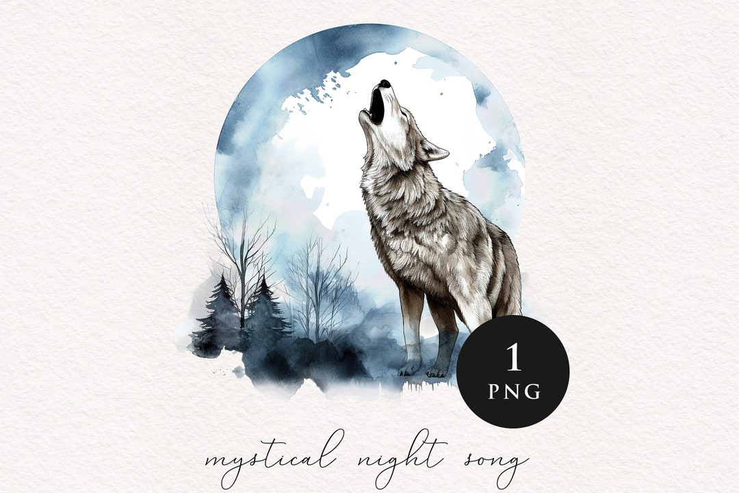Howling Wolf Clipart PNG Watercolor Werewolf Sublimation Transfer Clip ...