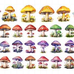 Mushroom Clipart PNG Watercolor Green Mushrooms Magical Forest Fantasy ...