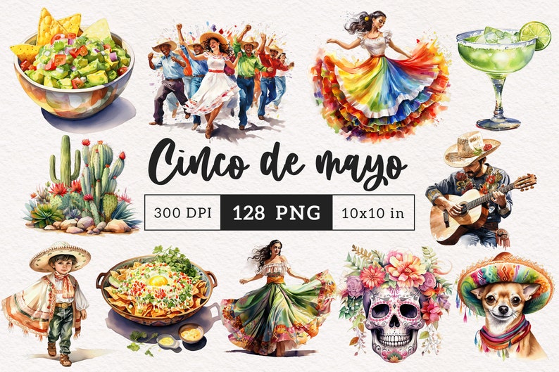 Cinco De Mayo Clipart PNG Watercolor Mexican Fiesta Festival Clipart ...