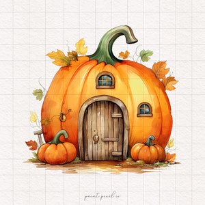 Whimsical Pumpkin Cottage Clipart Cozy Fall House PNG Autumn Home Cute ...