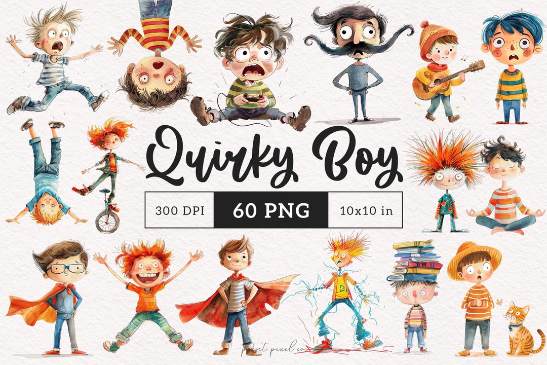 Quirky Boys Clipart Whimsical Boy PNG Funny Crazy Man Whimsy People ...