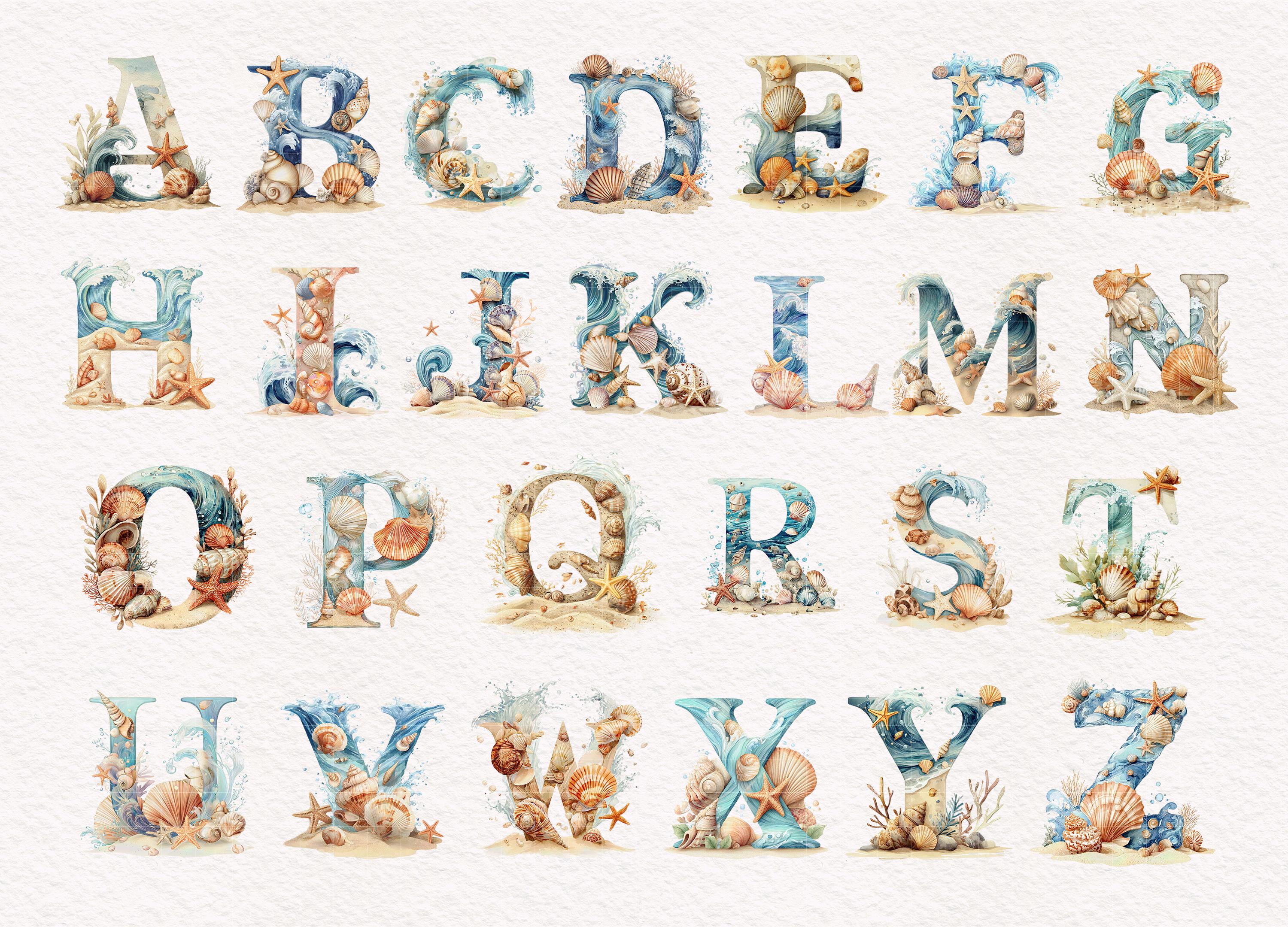 Beach Alphabets Clipart Ocean Alphabets Cute Watercolor Letters ...