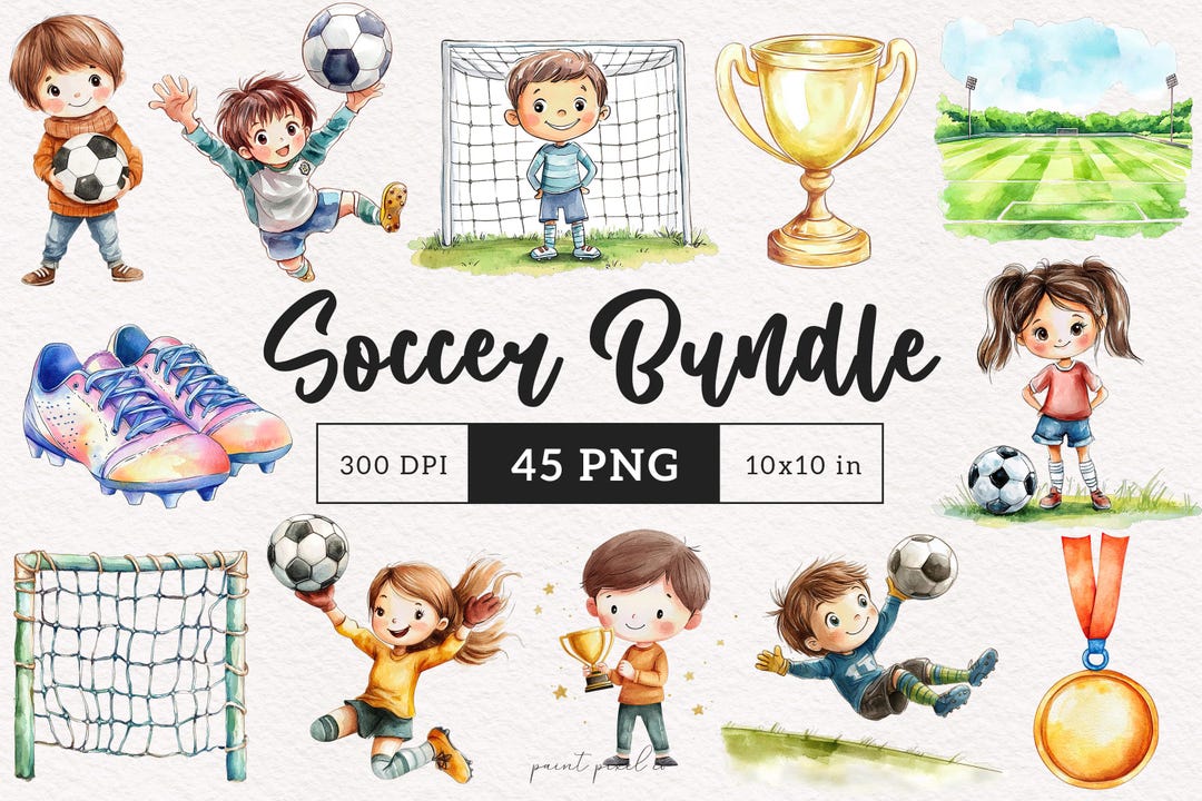 Watercolor Soccer Clipart Cute Football Kids PNG Nursery Clipart Little ...