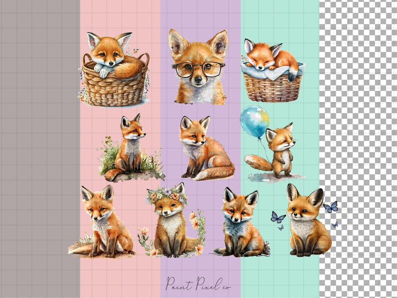 Woodland Animals PNG Watercolor Baby Fox Clipart Cute Baby Shower ...