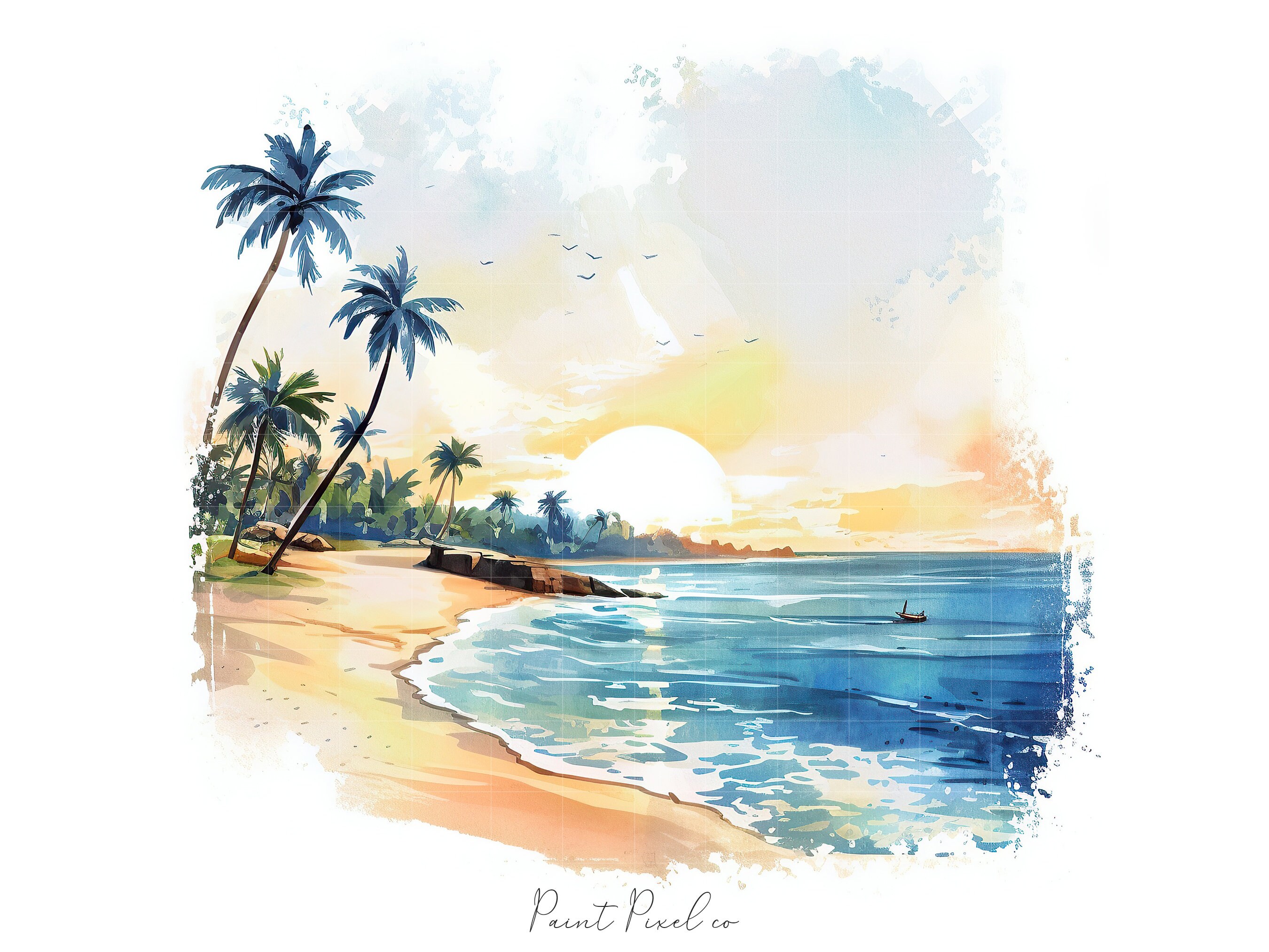 25 Watercolor Beach Clipart High Quality Jpgs Scrapbook Junk - Etsy