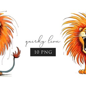 Quirky Lion PNG Clipart Bundle Whimsical Lion Sublimation Clip Art ...
