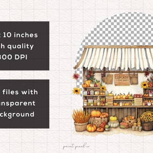 4 Autumn Market Stall Clipart Boho Fall PNG Watercolor Autumn Scene ...