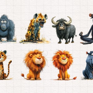 Quirky Safari Animals PNG Clipart Bundle Whimsical Animal Sublimation ...