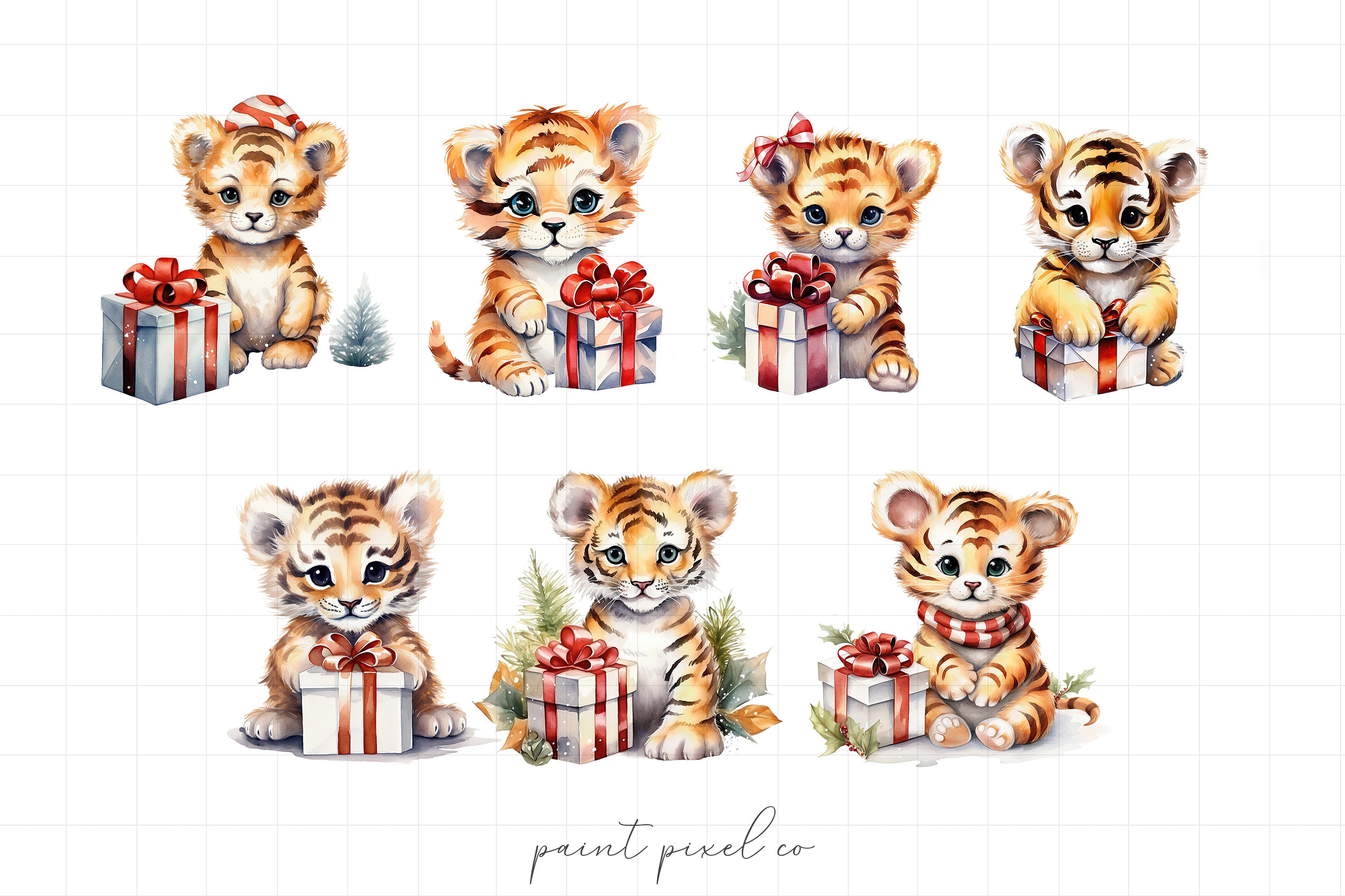 Christmas Tiger Clipart PNG Holiday Safari Animal Bundle - Etsy