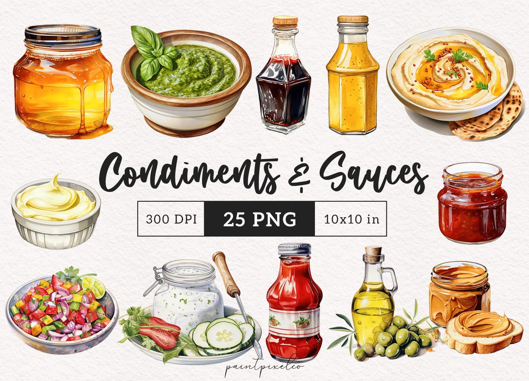 Condiments Clipart Sauces PNG Food Graphics Guacamole Pesto ...