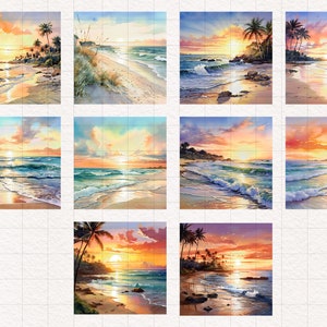 Sunset Beach Digital Paper Set PNG Sunrise Beach Backdrop Ocean ...