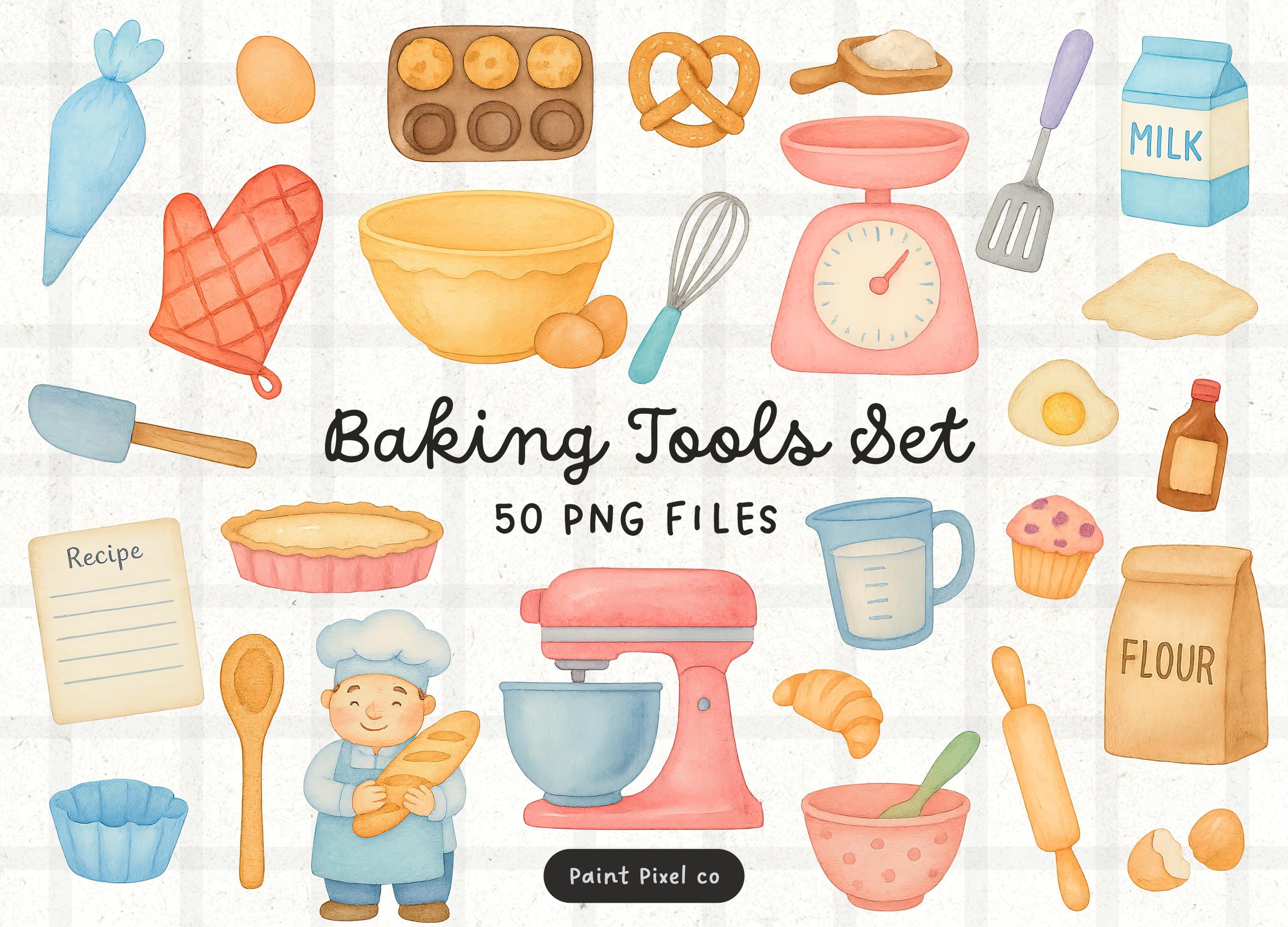 Cute Baking Tools Clipart Bundle - Watercolor Pastel Kitchen Appliance ...