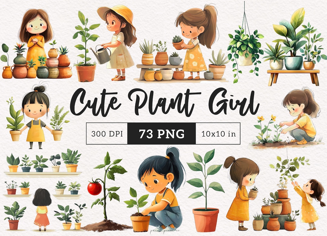 Cute Plant Girl PNG Indoor Garden Clipart Gardening Aesthetic Whimsy ...