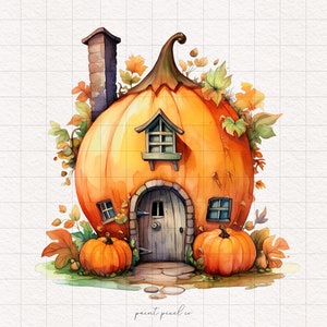 Whimsical Pumpkin Cottage Clipart Cozy Fall House PNG Autumn Home Cute ...