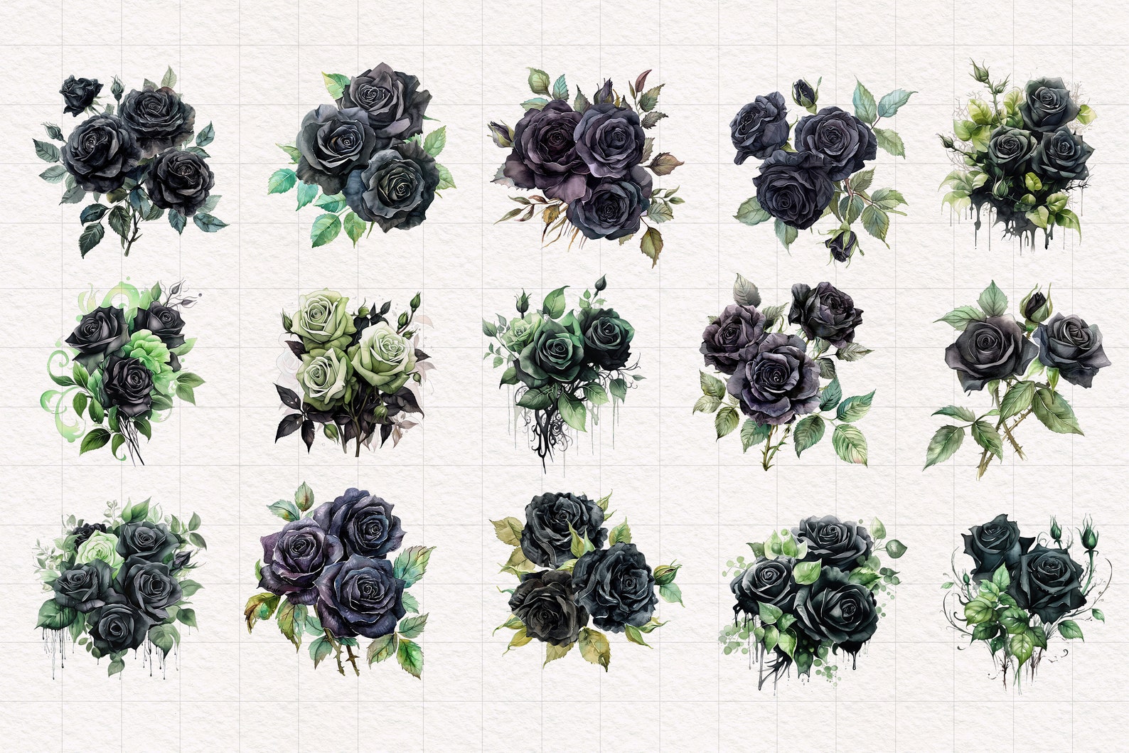 Watercolor Gothic Flowers Clipart PNG Dark Roses Scary Flowers ...