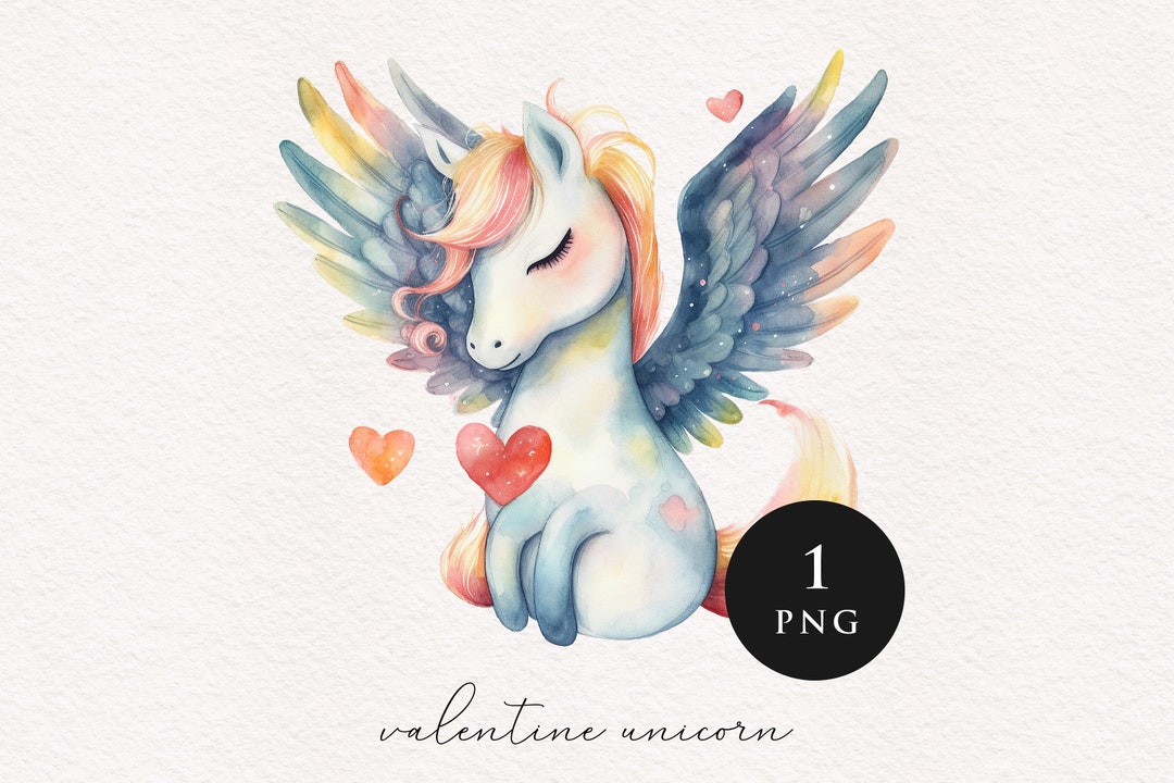 Valentine Unicorn Clipart PNG Watercolor Animals Lovers Day Sublimation ...