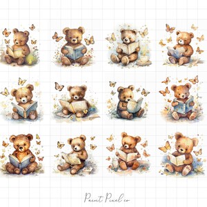 12 Teddy Bear Clipart Reading High Quality Jpgs Wall Art Scrapbook Junk ...