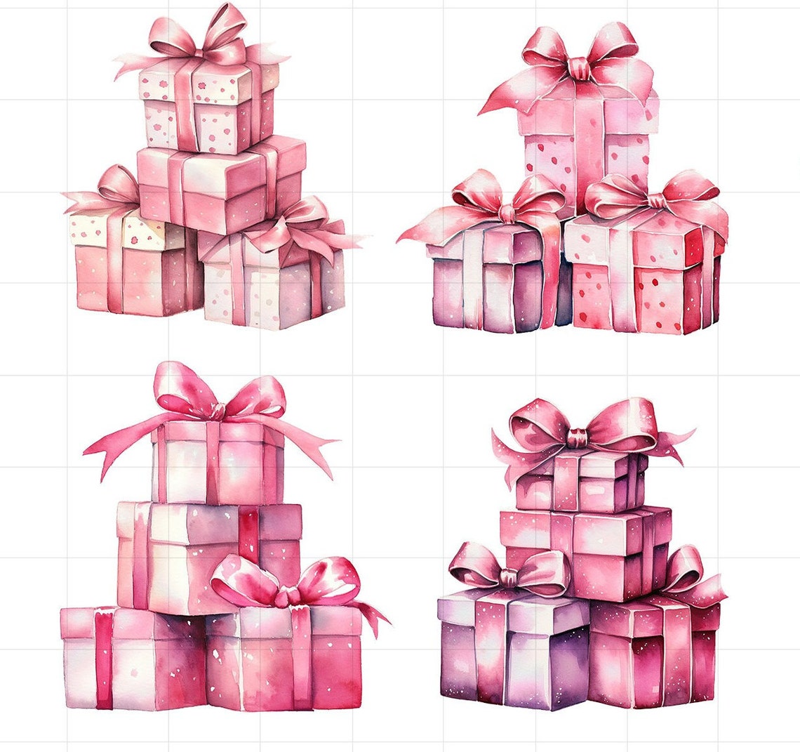 Pink Presents Clipart PNG Gifts Holiday Clip Art Cute Pastel - Etsy
