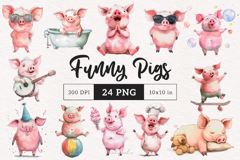 Quirky Pig Clipart Pink Pig PNG Cool Whimsical Pigs Dancing Sublimation ...