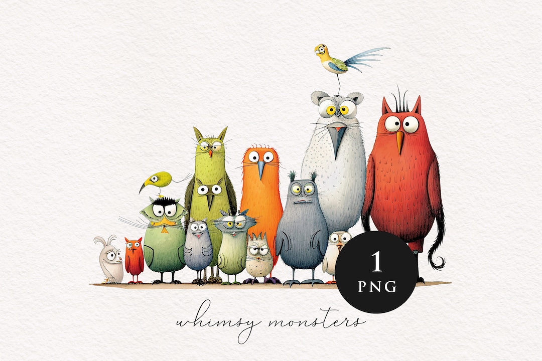 Whimsical Monsters Clipart PNG Watercolor Quirky Creatures Whimsy ...