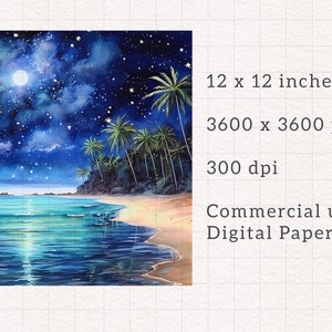 Beach Nightscape Digital Paper Set PNG Bundle Beach Backdrop ...