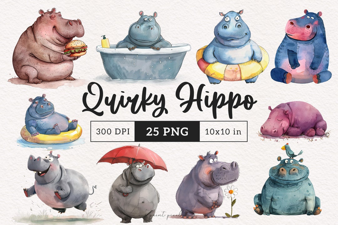 Quirky Hippo PNG Funny Hippopotamus Clipart Silly Safari Animals ...