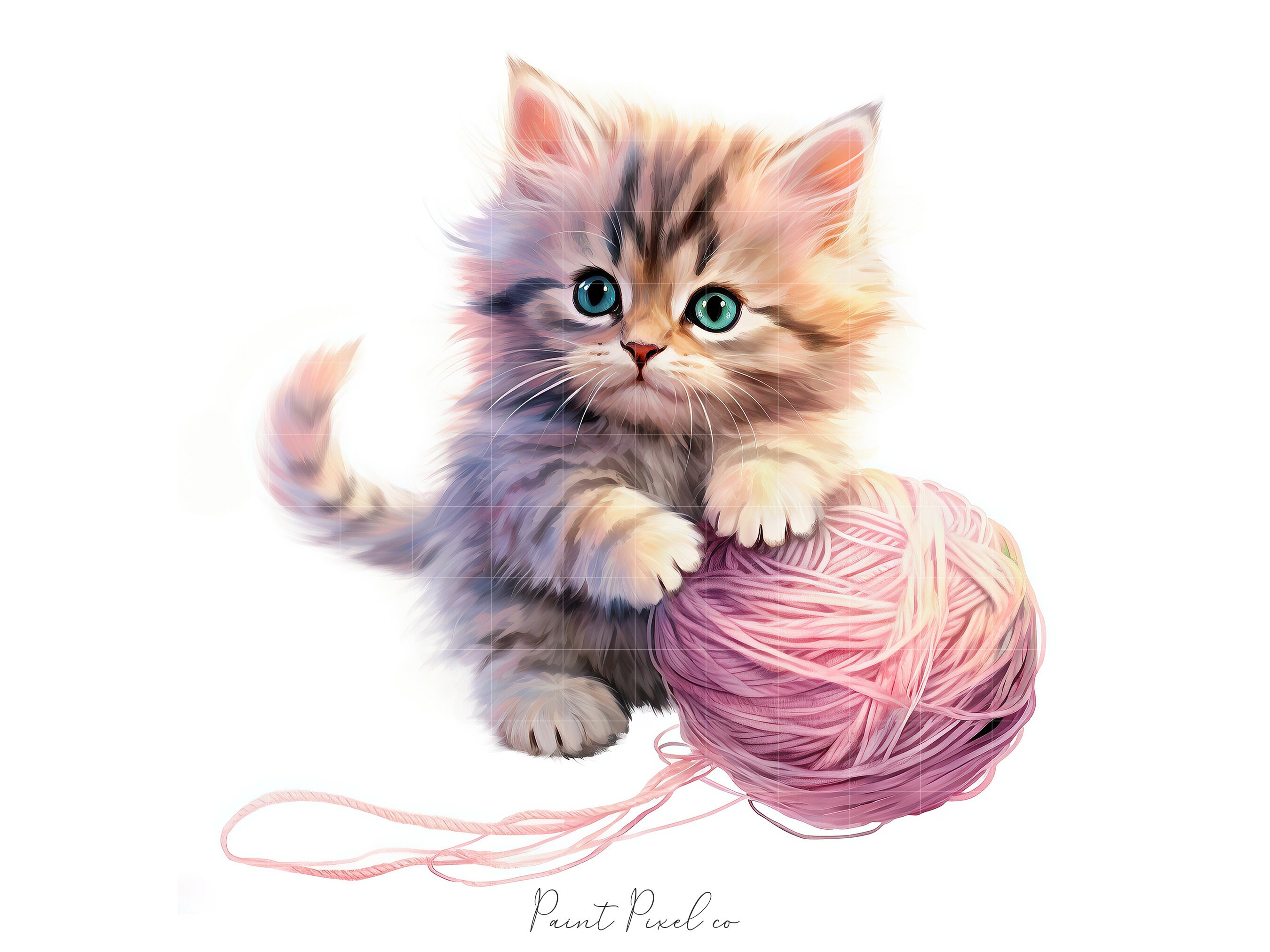 15 Cute Kitten With Yarn Clipart High Quality Jpgs Cat Clipart Bundle ...